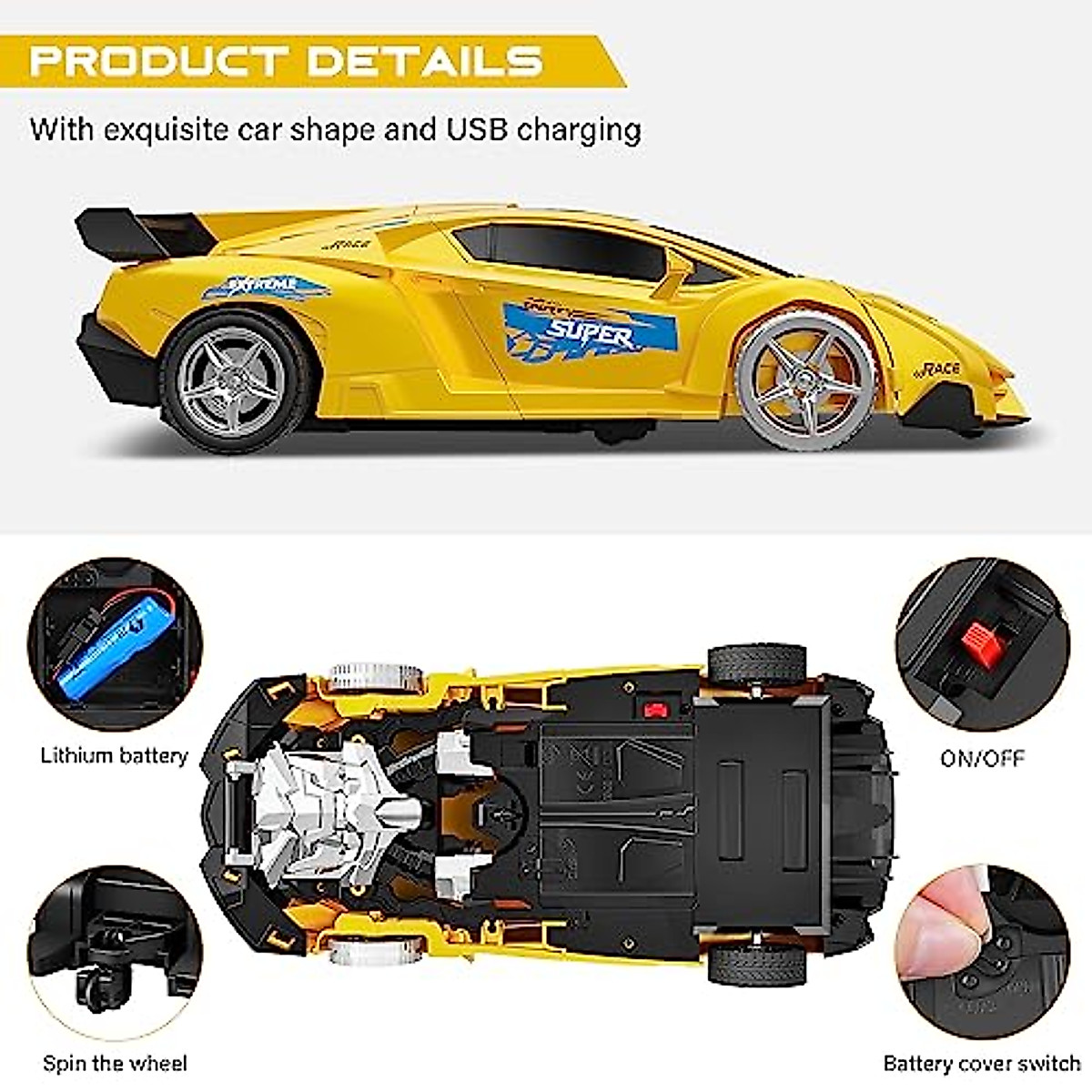 Remote Control Car, Toy for 3-8 Year Old Boy, 360° Rotating RC Deformation Robot Car Toy with LED Light, Transform Robot RC Car Age 3 4 5 6 7 8-12 Year Old for Kid, Boys Girls Birthday Gift (Yellow)