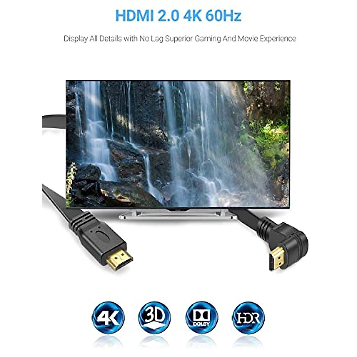 URWOOW Flat Slim High Speed HDMI Male to Male Extension Cable 270 Degree Right Angle (1 Feet) Adapter Converter Cable