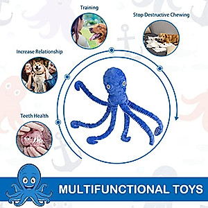 EXPAWLORER Octopus Dog Toy - Long Dog Squeaky Toys Puppy Birthday Gift Soft Stuffed Chew Toy, Crinkle Paper and Built-in Squeaker Durable Interactive Plush Toy for Small Medium Large Dogs, Blue