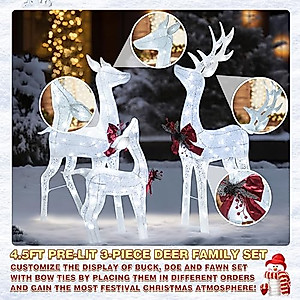 MUPATER Outdoor Christmas Decoration Lighted Deer Family Set Indoor, Christmas Holiday Yard Decor 3-Piece Moose Set for Lawn and Party with Lights, Ground Stakes and Zip Ties, White