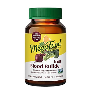 MegaFood Blood Builder - Iron Supplement Clinically Shown to Increase Iron Levels without Side Effects - Iron Supplement for Women with Vitamin C, Vitamin B12 and Folic Acid - Vegan - 90 Tabs