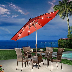 ROLTIN Outdoor Garden Parasols 10ft Outdoor Patio Umbrella with Solar LED Lights and Tilt, Garden Parasols for Pool/Lawn/Beach, Without Base