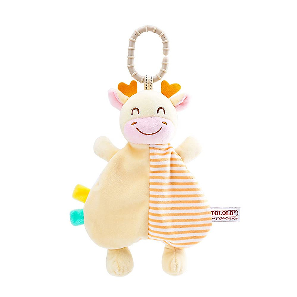 D-KINGCHY Baby Hanging Toys with Crinkle Paper, Baby Saliva Towel Toy, Infant Toys 0-12 Months, Lovey Soft Toy, Comforting Cuddle Toy for Newborn 0-1 Year Old (Deer)