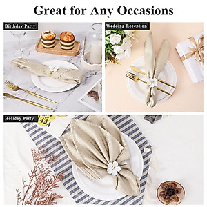 Lewondr Napkin Rings, Set of 6 Flowers Napkin Ring Holders Dinner Tables Rings Elegant Ornament Table Setting Decoration for Wedding, Christmas, Thanksgiving, Birthday, Holiday, Party, White