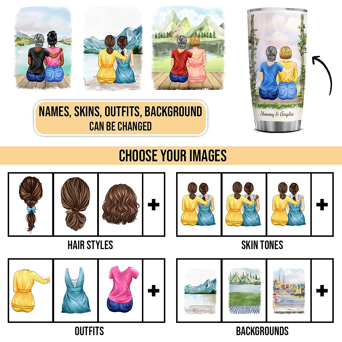 wowcugi Personalized Tumbler Mother & Daughter Forever Linked Together Tumblers With Lid 20oz 30oz Double Walled Vacuum Insulated Stainless Steel Coffee Cup For Moms Mothers Day Birthday Christmas