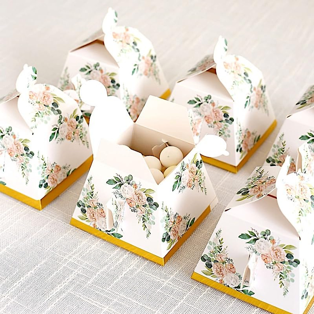 25 Gold Mini Teapot 4" Party Favor Boxes with Floral Print Wedding Birthday Party Events Baby Shower Decorations Supplies