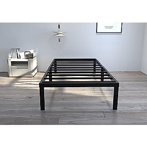 Joceret Twin XL 14 Inch Metal Bed Frame with Sturdy, Heavy Duty,Stable Structure,Easy Assembly,Bedroom,Guest Room,No Box Spring Needed, Iron,Child,Black