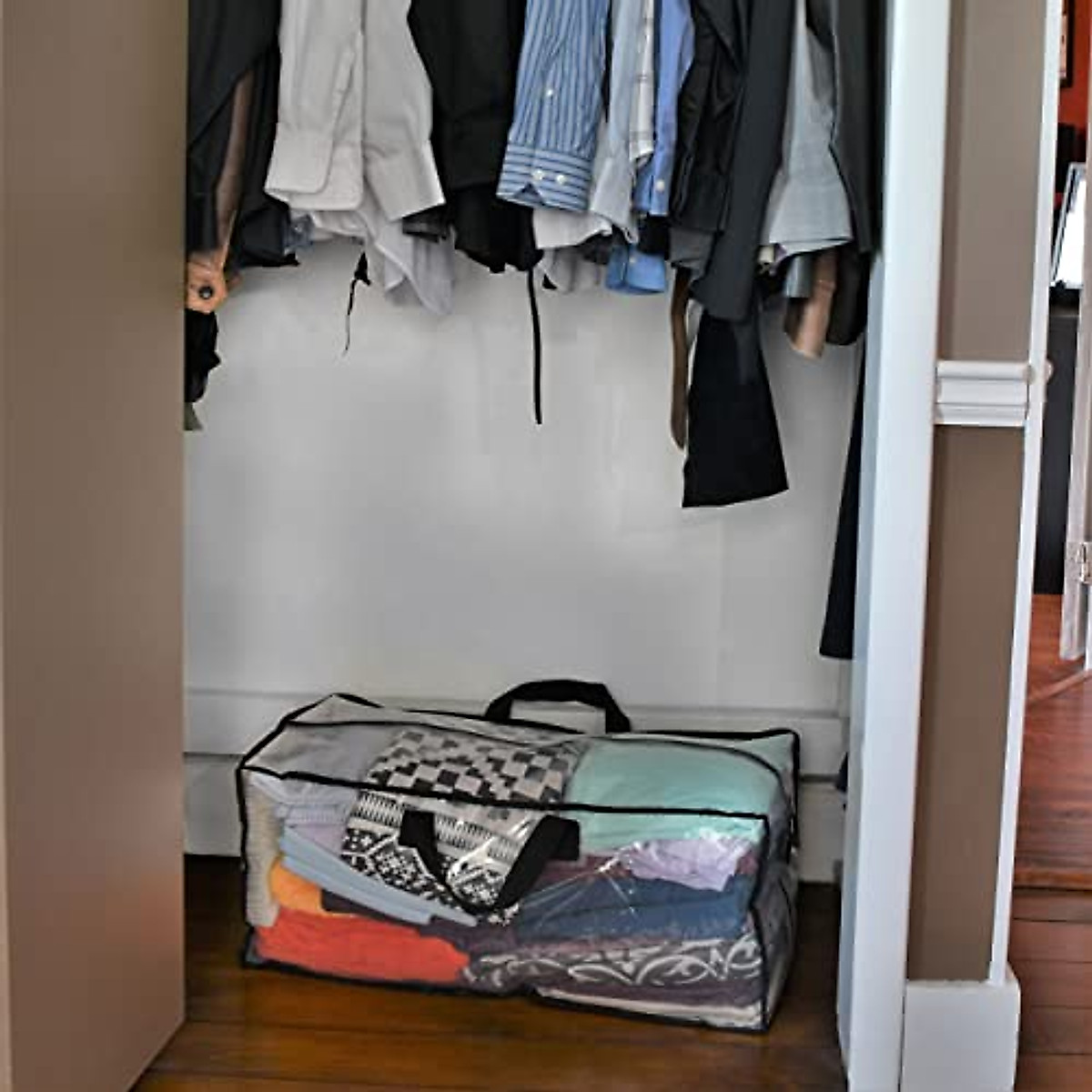 Clear Storage Bags - 3 Pack Zippered Moving Bags, See Thru Transparent Heavy Duty Totes with Handles, Large & Waterproof for Clothes, Blankets, Linens, Packing, Organizing, Under Bed - 27x12x13.75