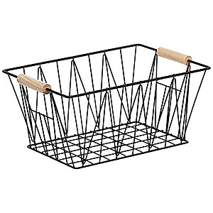 Amazon Basics Wire Rectangular Storage Baskets, Large, Set of 3, Black