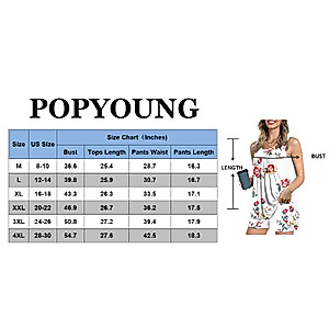 POPYOUNG Womens Summer 2 piece Pajamas Sets Sleevelesss Tank Tops with Comfy Shorts Ladies Pjs Sets Sleepwear with Pockets L, Floral White