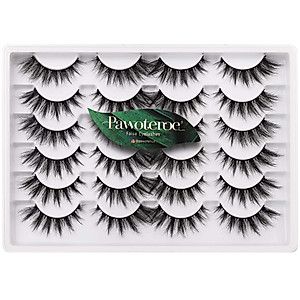 Cat Eye Lashes Pack Wispy 3D Faux Mink Lashes 18mm Fluffy False Eyelashes Soft Reusable Handmade Fake Eyelashes, 12 Pairs Pack by Pawotence