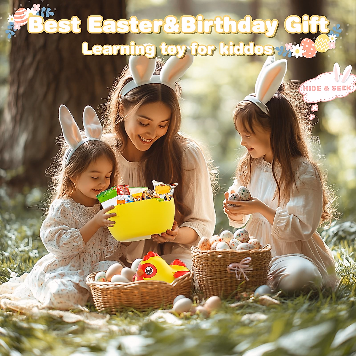 maysida Easter Basket Stuffers 12 Pack Matching Eggs, Shape Color Easter Eggs with Chicken Toy, Sensory Play Learn Toy for Kids Toddler Girl Boy, Educational Easter Essentials Gift Hunts Party Favors