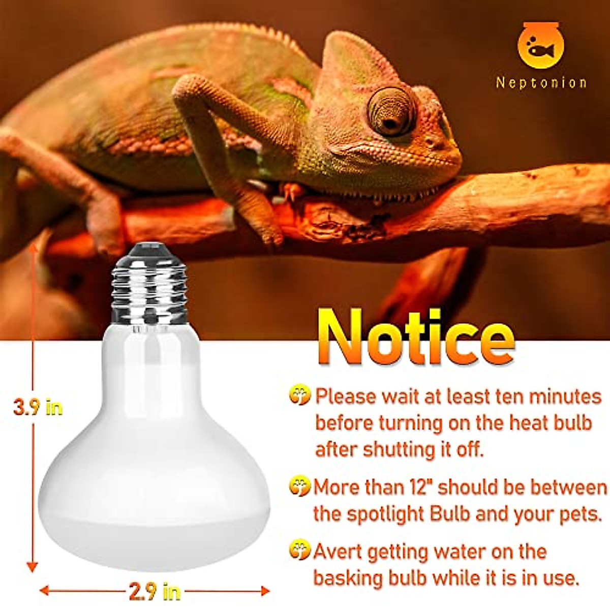 NEPTONION Reptile Heat Lamp 75W UV Heat Light Bulb, Basking Daylight Spot Bulb for Lizard, Tortoise, Bearded Dragon (E26,110V)