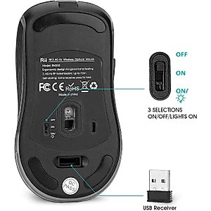Rii RM200 2.4G Wireless Mouse with USB Nano Receiver, 5 Buttons Rechargeable Mouse,Colorful Backlit RGB Gaming Mouse for Notebook,PC,Computer-Black