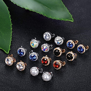 LOYALLOOK 8Pairs Round Clip Earrings for Women Faux Pearl Cubic Zirconia Non Piercing Clip On Earrings Fashion Mixed Color Non Pierced Earrings Set