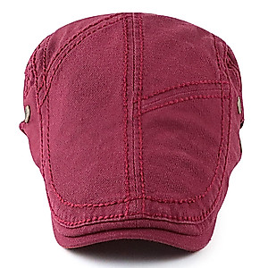 Men’s Lightweight Cotton Newsboy Hap Gatsby Cabbie Cap Classic Ivy Flat Hat Driving Hunting Golf Cap Red Scally Hat