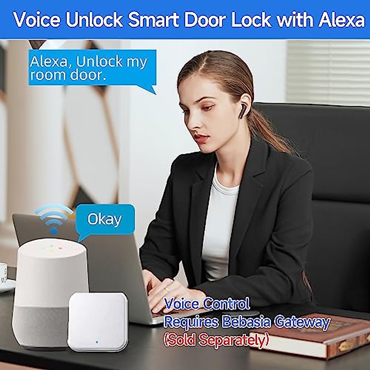 BEBASIA Smart Door Lock, Keyless Entry Door Lock, Fingerprint Door Lock, Door Locks with Keypads, Bluetooth WiFi Door Locks, Keypad Door Lock with Reversible Handle, APP Control, Fobs, Code (Black)