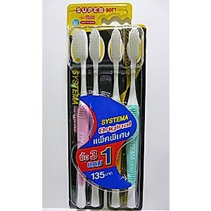 Systema Original Super Soft & Slim Bristles Toothbrushes Family Pack (Pakc of 4)