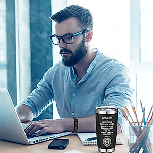 3 Pcs Christian Gifts for Men, Encouraging Gifts for Men Including Christian Keychain, 20 oz Travel Bible Verse Tumbler Mug with Slider Lid, Christian Bracelets, Inspiration Religious Gift for Men Boy