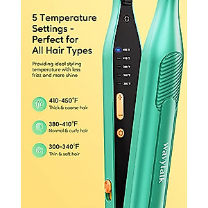 Wavytalk 3/10" Pencil Flat Iron for Short Hair, Edges and Touch-ups, Mini Flat Iron with Adjustable Temp & Anti-Pinch Design, Green