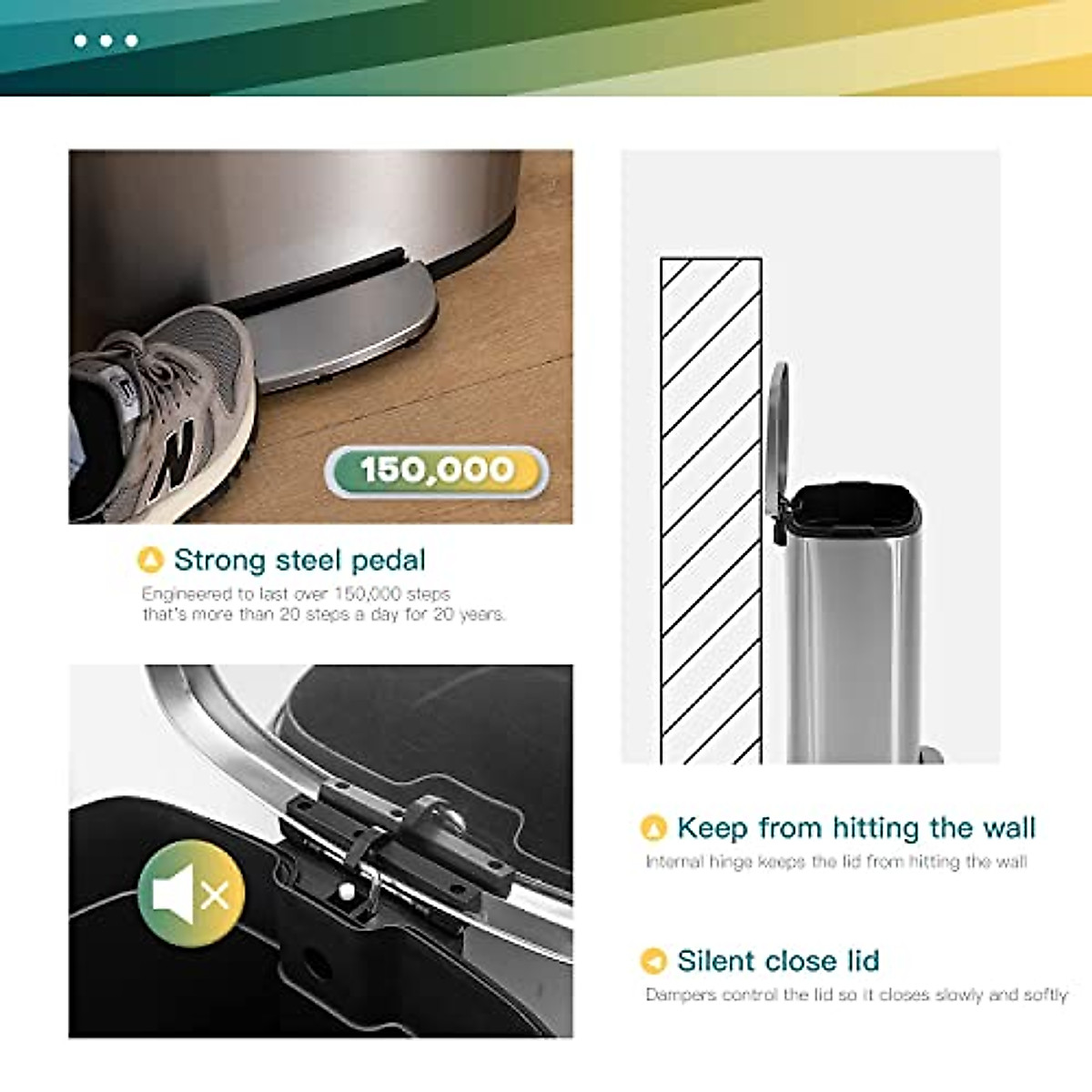 YYkokocat Kitchen Bathroom Trash Can, Bathroom Trash Cans with Lids, Stainless Steel Trash Can 13 Gallon, Step Trash Can Kitchen, Soft Close Garbage Can, 13.2 Gallon / 50 Liter (Sliver)