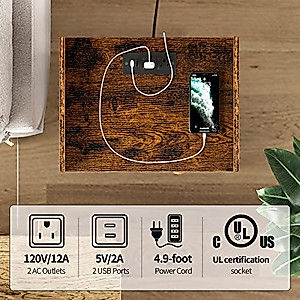 Gannyfer Nightstand with Charging Station, Night Stand with USB Ports and Storage Drawer, Modern 3-Tier End Side Table, Small Wood Bedside Table for Bedroom,Living Room,Rustic Brown