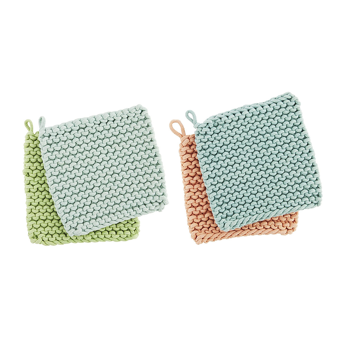 Mud Pie Pastel Crochet Pot Holder Set, Green, 8" x 8"