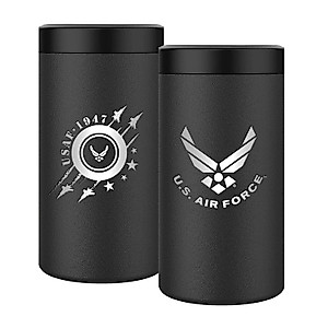 Air Force 4 in 1 Insulated Can Cooler, Stainless Steel Double-Walled Insulator for 12 oz Standard or Skinny Slim Cans, 12 Oz Beer Bottles & Mixed Drinks – Gifts for Airmen