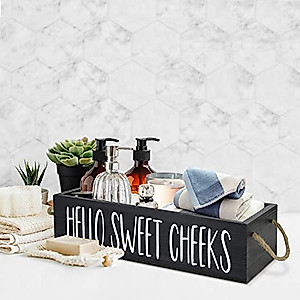 Bathroom Decor Box 2 Sides Funny Toilet Paper Holder Wood Tank Box Over Toilet Paper Storage Basket with Rope Handle Rustic Bathroom Paper Organizer Box with Funny Sign Farmhouse Home Decor Box