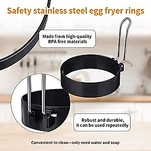 ASFSKY Egg Ring Round Circle Egg Ring Set Stainless Steel Ring Round Egg Pancake Maker Mold Kitchen Cooking Tool for Frying Egg Meat Pie (2)