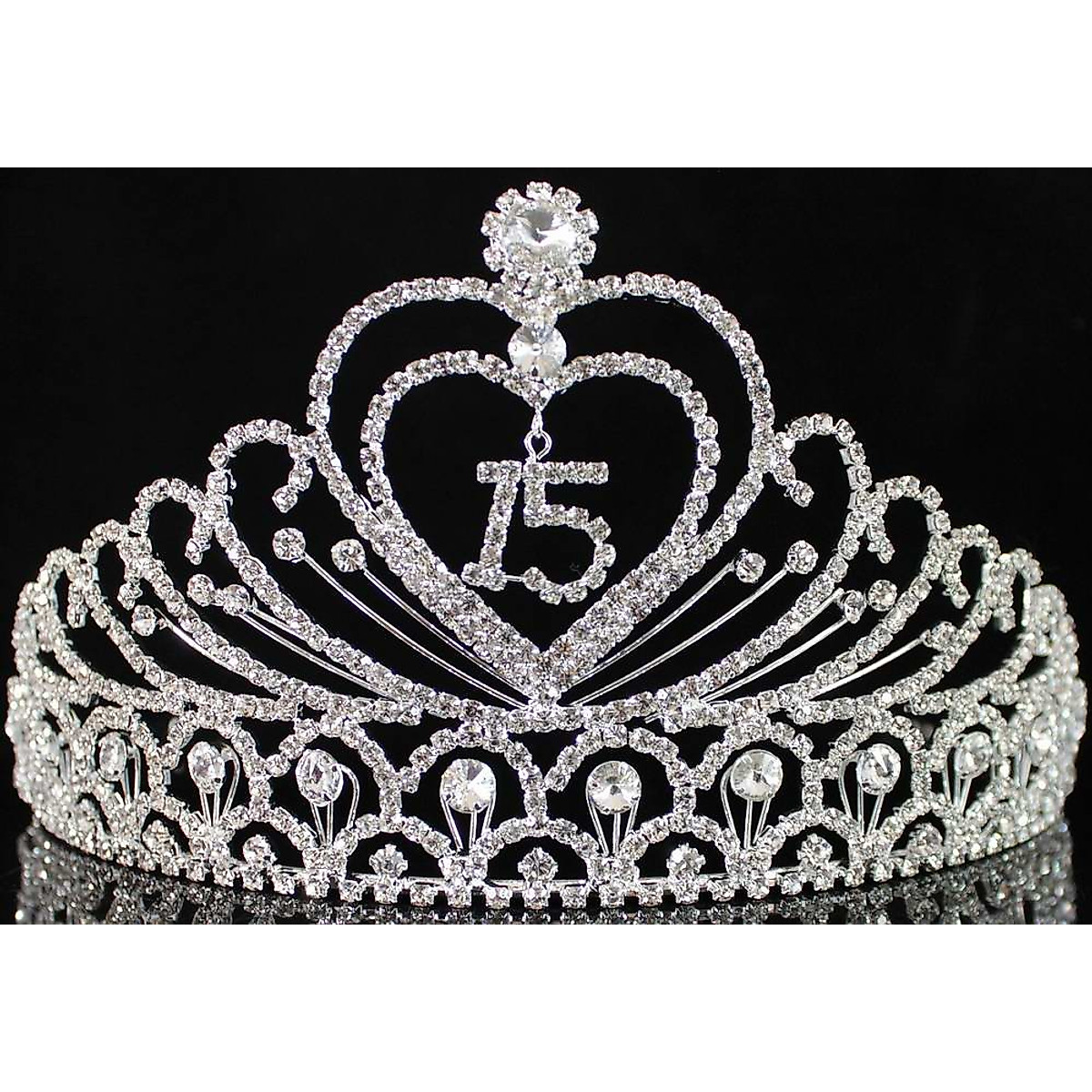 Janefashions Quinceanera Sweet 15 Fifteen 15th Birthday Party coronas de quinceañeras Clear White Austrian Rhinestone Tiara Crown with Hair Combs Princess Gold Silver T1756 (Silver With Combs)