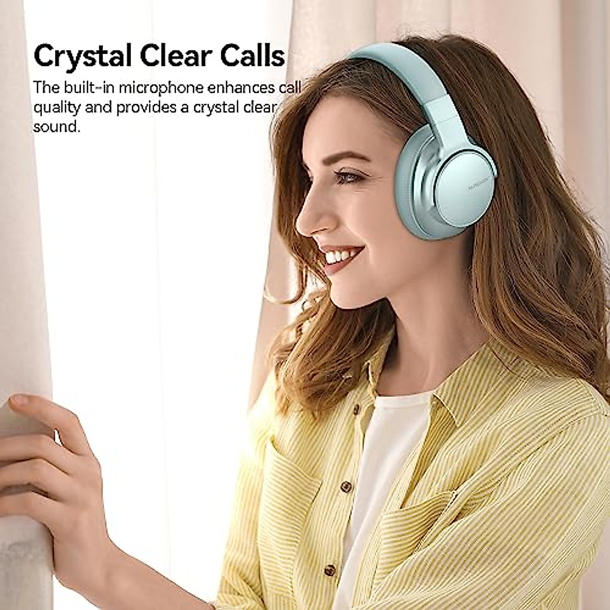 AUSDOM Wireless Noise Cancelling Headphones Bluetooth, E7 Over-Ear ANC Headphones with Microphone, 50Hrs Playtime, Hi-Fi Stereo Sound, USB C Charge, Comfortable Earpads for Travel Work, Mint Green