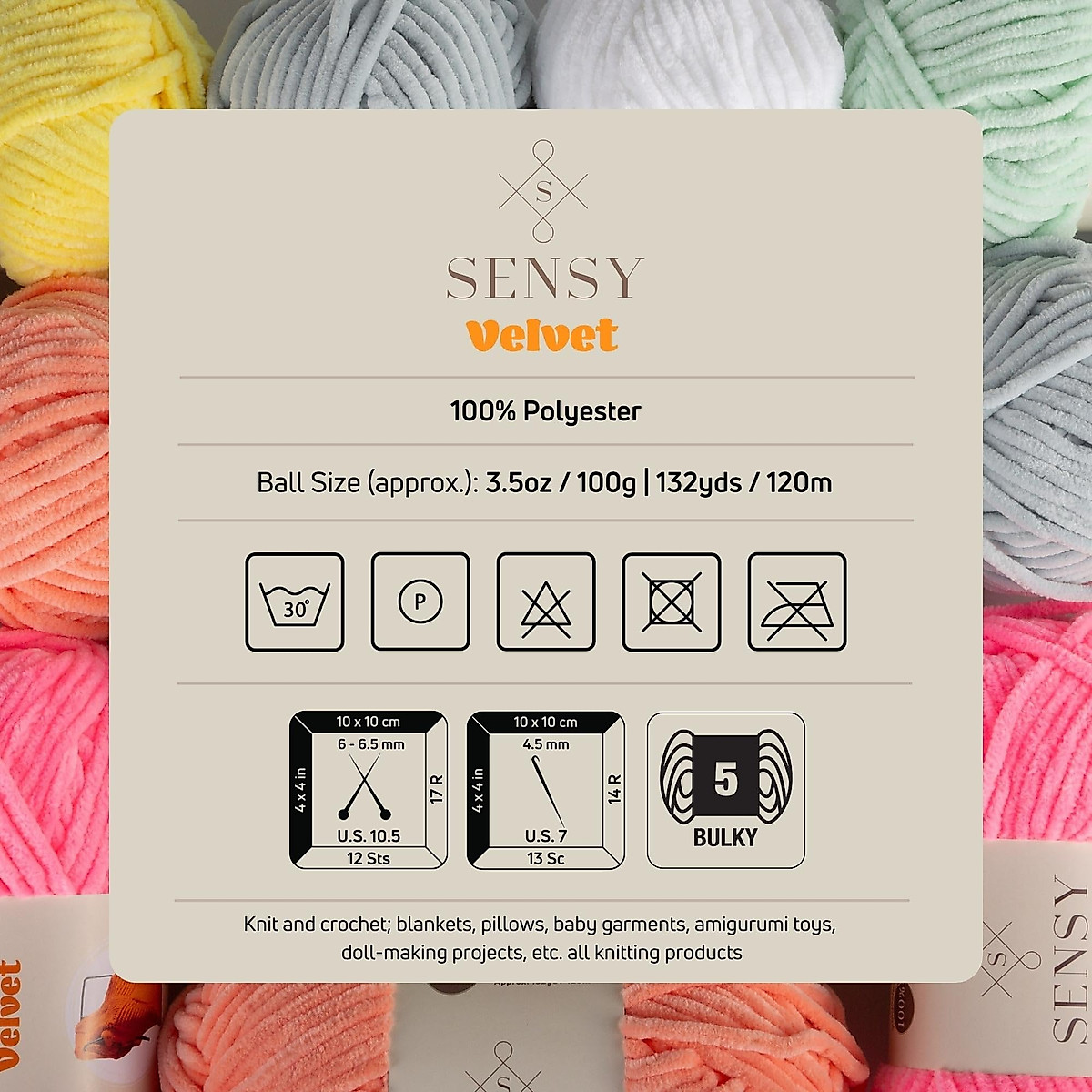 Sensy Velvet Yarn for Crocheting, Baby Blanket Yarn, Chenille Yarn, Amigurumi Yarn, 3.5 oz, 132 Yards, Gauge 5 Bulky (Cherry Red)