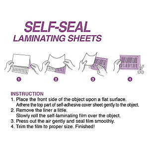 Everest Self Adhesive Laminating Sheets, Single Sided, Waterproof, Removable Adhesive Within 24 Hours, 9 x 12 Inches, 60 Clear Self Seal Laminating Sheets, Letter Size