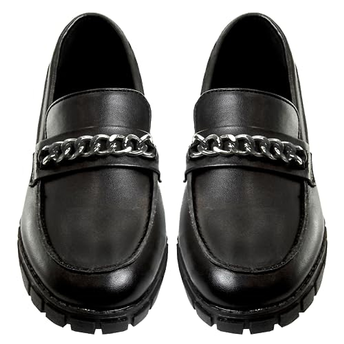 French Toast Girls Round Toe Ankle Strap Maryjane School Shoes - Mary Jane Chunky Platform Oxford Dress Shoe Pumps - Black Chain (Size 2 Big Kid)