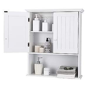 GLACER Wall Mounted Storage Cabinet, Bathroom Medicine Cabinet with Adjustable Shelf and Double Doors, Wall Cabinet for Bathroom, Living Room, Kitchen or Entryway, 23.5 x 8 x 28 inches (White)