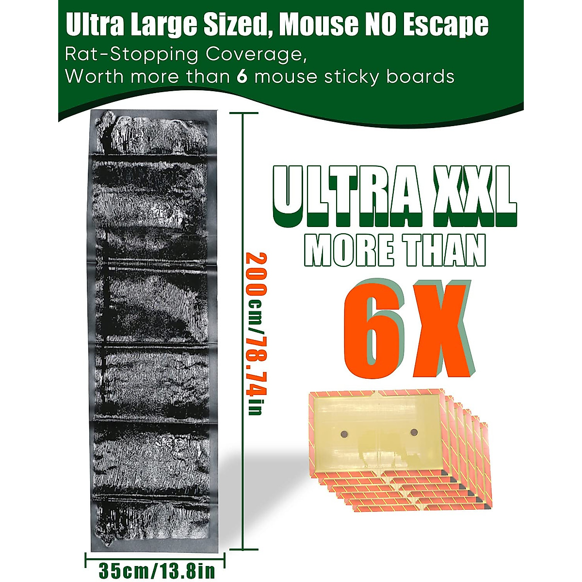 SEEKBIT 3 Pack Rat Sticky Traps 6X Extra Large, Black Mouse Glue Trap Sticky Trap for Mice and Rats, Enhanced Stickiness Trapping Pads Snakes Spiders Roaches for House Rodent Pest Control