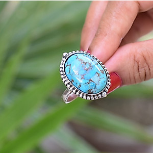 Rekha Gems Blue Copper Turquoise Ring-925 Sterling Silver Ring-Turquoise Jewelry- BTQ-35 (9 US)