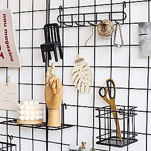JOVONE Wall Grid Panel Basket,Display shelf,Pen Holder,Hooks Rack,Bookshelf,Wall Organizer For Home supplies,Set of 5 (Black)