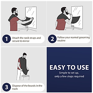 Beard Bib Apron, Beard Bib Hair Catcher for Shaving, Non-Stick Beard Shave Cape, with 4 Suction Cups, Grooming Accessories for Men, Gifts for Men Husband Father (Black)