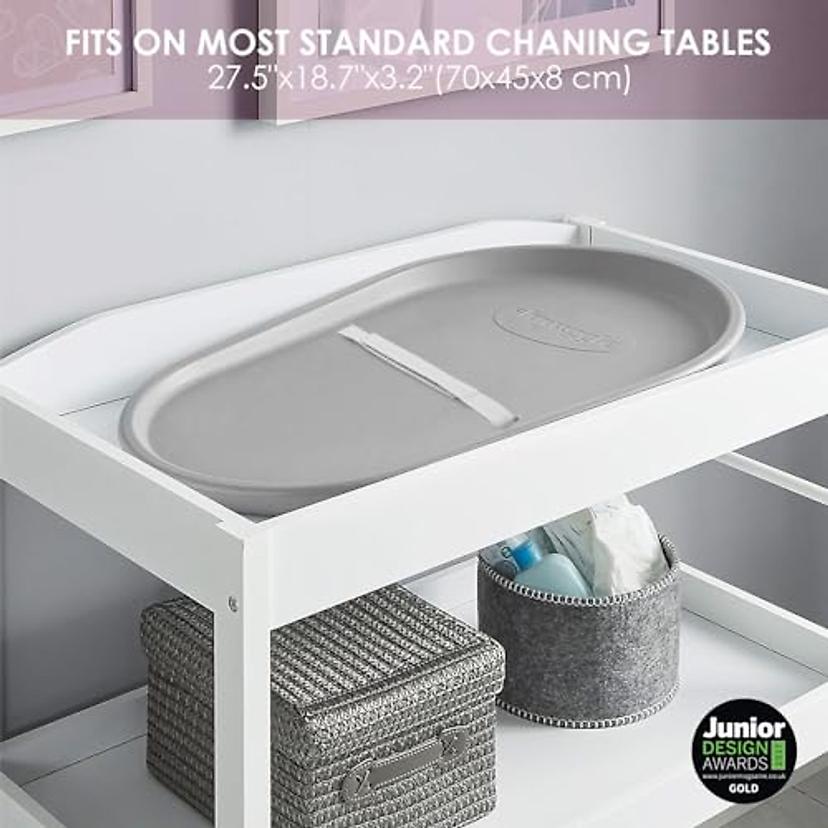 Shnuggle Squishy Changing Mat - Baby Changing Diaper Pad, Wipeable Easy-to-Clean Nappy Station, Warm-to-Touch Surface, Non-Slip Base, No Covers Needed - Grey