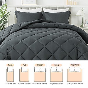 HYLEORY Twin Size Comforter Set with 1 Pillow Sham - Down Alternative Bed Comforters Bedding Sets for All Season - Lightweight - Machine Washable - Dark Grey