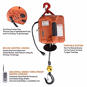 3-in-1 Electric Hoist Winch 1,100lbs Portable Electric Winch - Manual Wired/Wireless Remote Control - with Lifting Strap - Max 25ft Lifting Height - Lift 16ft/min