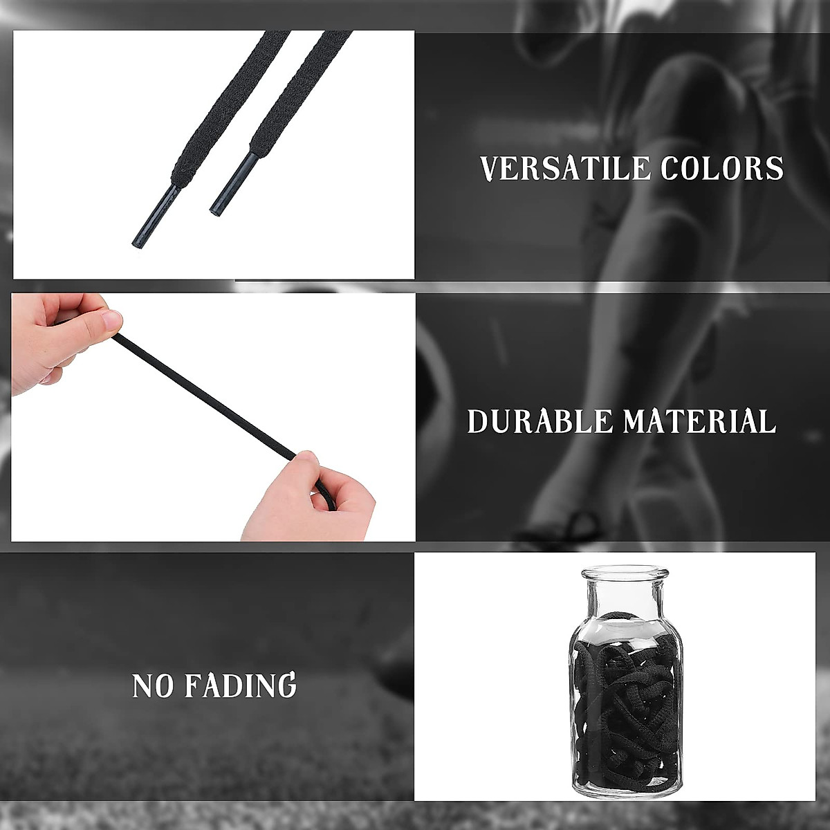 Xinnun 40 Pairs Oval Shoes Laces Bulk 1/4" Half Round Shoe Laces for Sneakers Black White Gray Colorful Shoelaces (Black, 47 Inch)