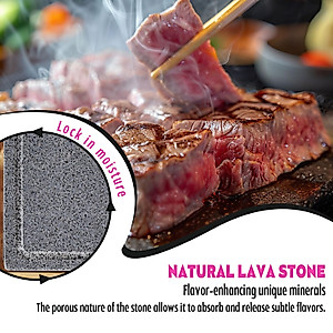 Artestia Lava Steak Stone Table Grill with Bamboo Tray Indoor Outdoor Smokeless Grill Meat, Veggies for BBQ Party, One Rechaud (8.46"*6.49")