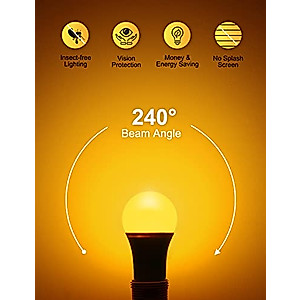 Yellow LED Light Bulbs [ 4 Pack ], A19 Bug Light Bulb Outside, 2000K Dimmable E26 Bug Lights 10W(60W Equivalent) Non-Attracting, Yellow for Porch Lights for Home, Halloween Decorative Illumination