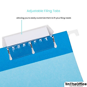 1InTheOffice Blue Letter Size Hanging File Folders with Tabs, 1/5 Cut, 11 pt, 50 Pack
