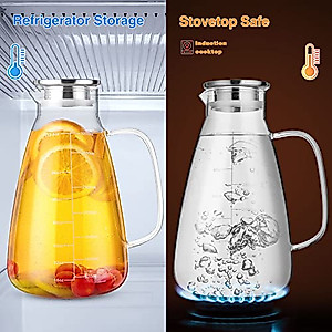 Hannadepot Glass Pitcher, Glass Water Pitcher with Lid, 118oz/0.92 Gallon Heat Resistant Borosilicate Glass Carafe with Pot Holder and Spoon Temperature Safe (118oz/3.5L)