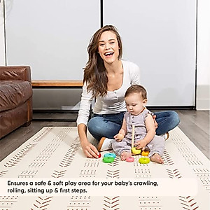 CHILDLIKE BEHAVIOR Baby Play Mat - Play Pen Tummy Time Mat & Crawling Mat Foam Play Mat for Baby with Interlocking Floor Tiles 72x48 Inches Puzzle - Baby Floor Mat Infants & Toddlers (X-Large, Beige)