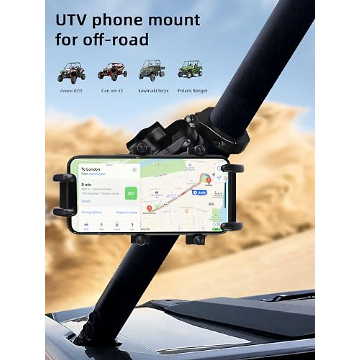 ZIDIYORUO Anti-Vibration UTV Phone Mount Heavy Duty, Full Protection UTV Phone Holder with Aluminum Bracket Fit for 1.75-2" Roll Cage, Adjustable UTV Cell Phone Holder Holds 4.7-7.1" Phones